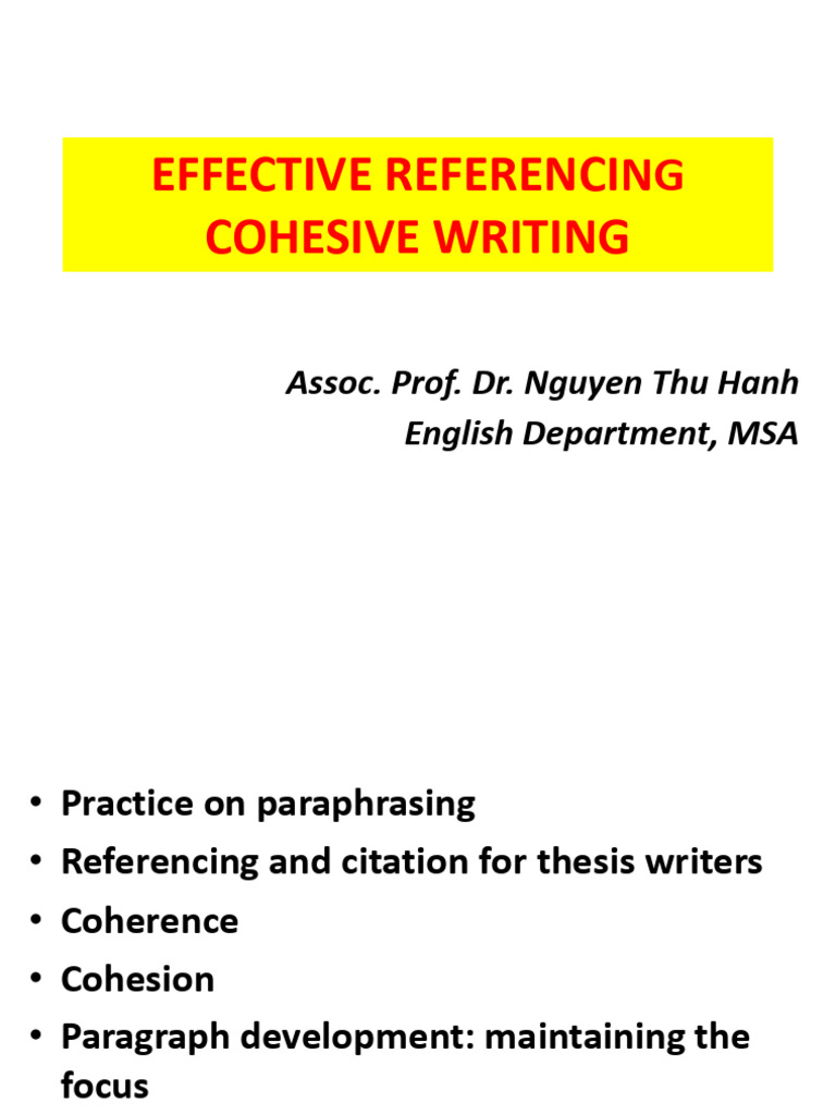Lesson 3 - Cohesive Writing and Effective Referencing | PDF | English ...