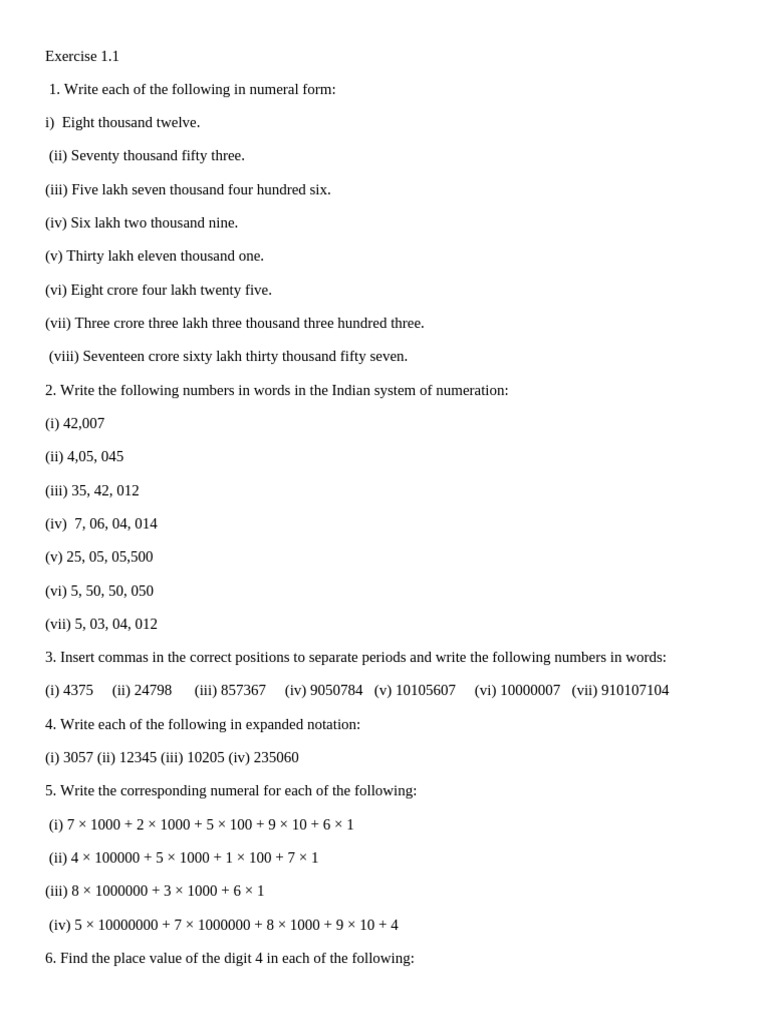 Numeration and Number Operations Exercises | PDF | Mathematics | Lexicology