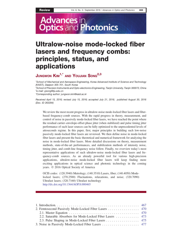 Ultralow Noise Mode Locked Fiber | PDF | Laser | Dispersion (Optics)
