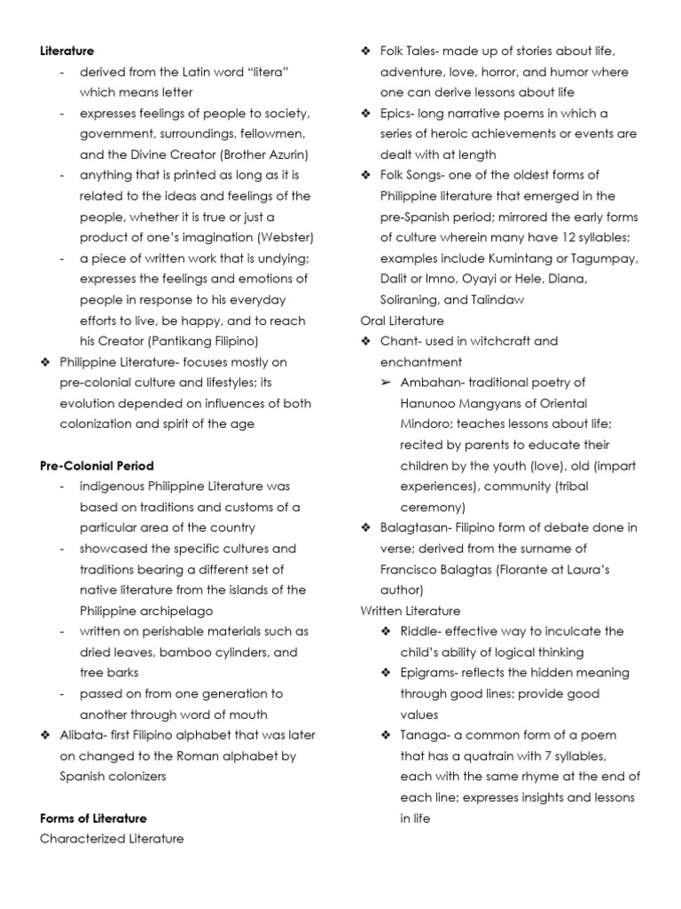 21st Cent Phil Lit Notes - 1 | PDF | Writing | Poetry