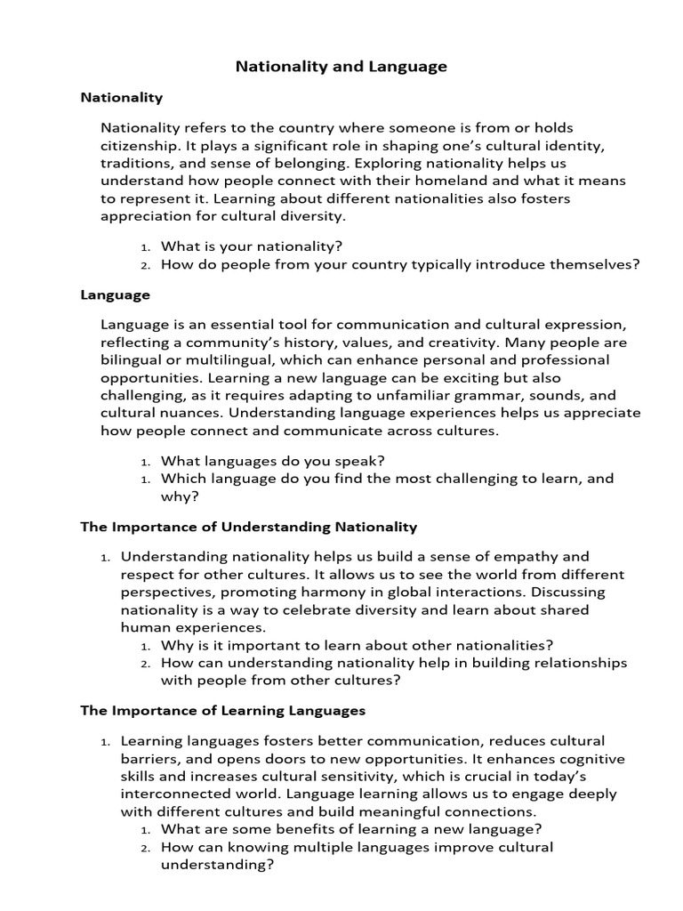 Nationality and Language | PDF