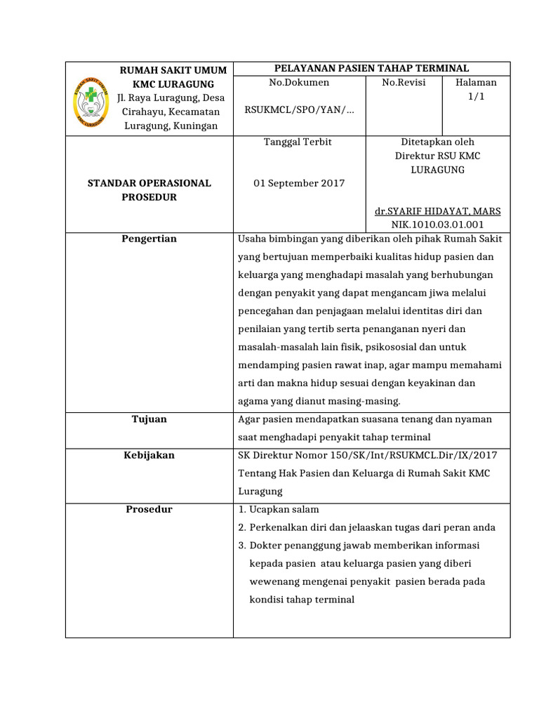 SPO PELAYANAN PASIEN TAHAP TERMINAL | PDF