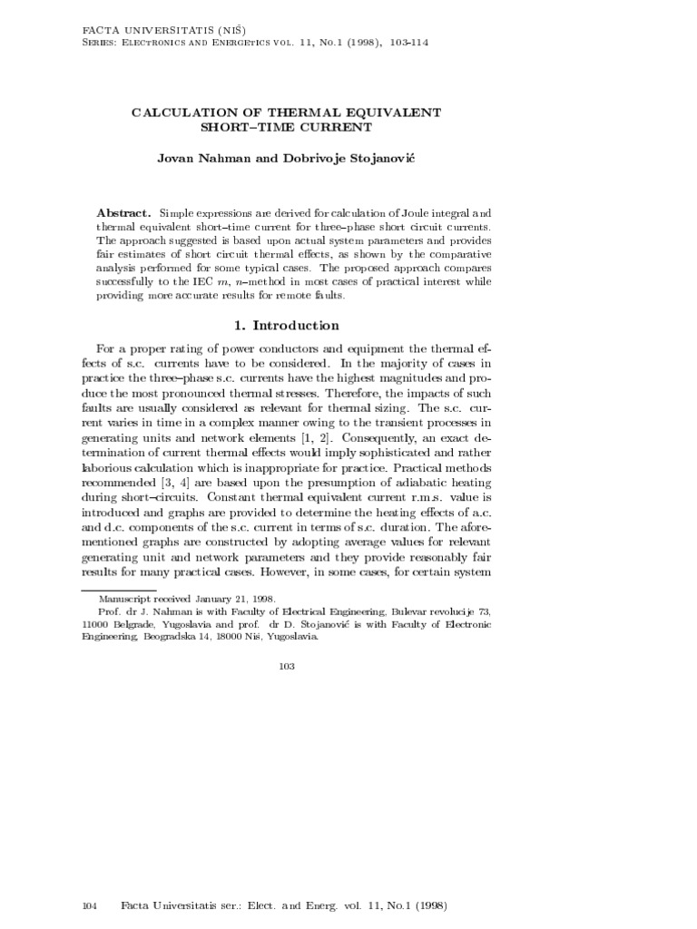 Thermal Equivalent Short Time Current Calculation | PDF | Electric ...