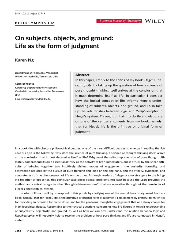 On Subjects Objects and Ground Life As T | PDF | Georg Wilhelm ...
