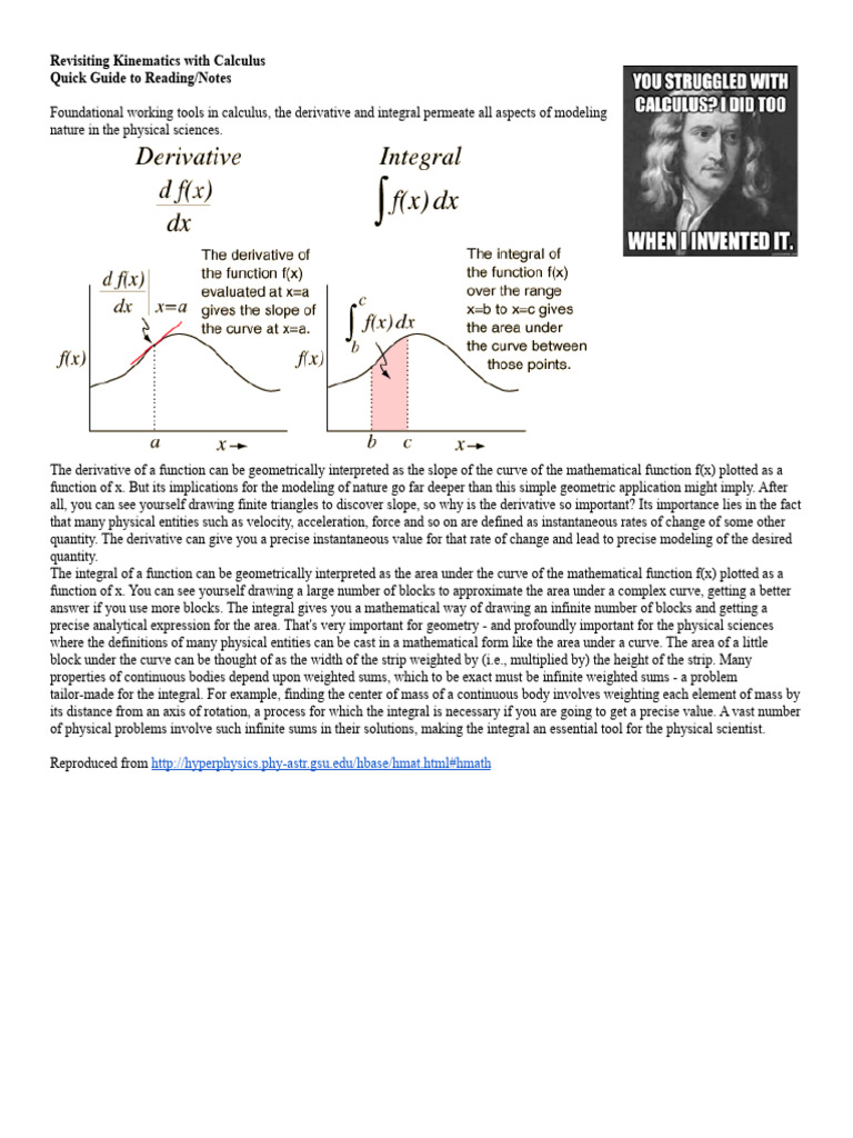 Kinematics and Calculus Essentials | PDF | Force | Integral