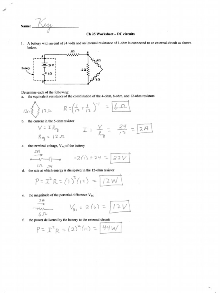 Worksheet Solutions - DC Circuits | PDF