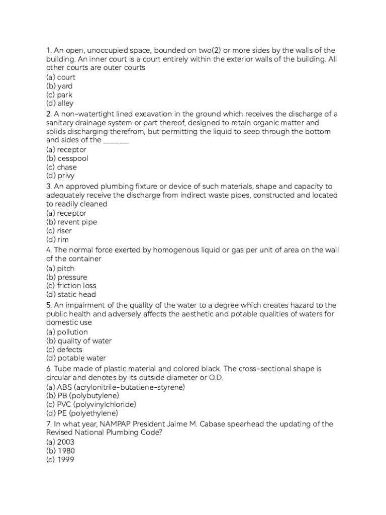 Master Plumber Elements Bank - 21 | PDF | Pipe (Fluid Conveyance) | Plumbing