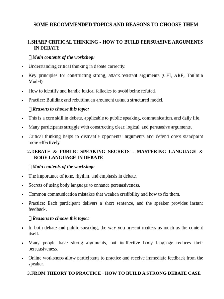Some Recommended Topics and Reasons To Choose Them | PDF | Argument ...