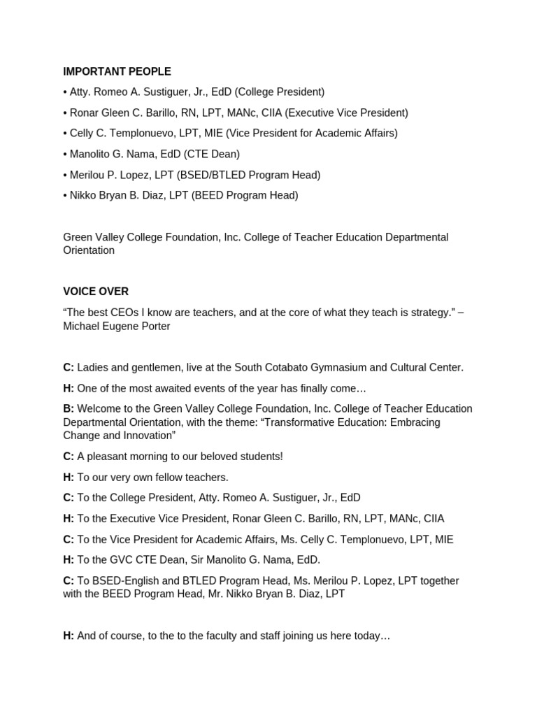 Orientation Hosting Script | PDF