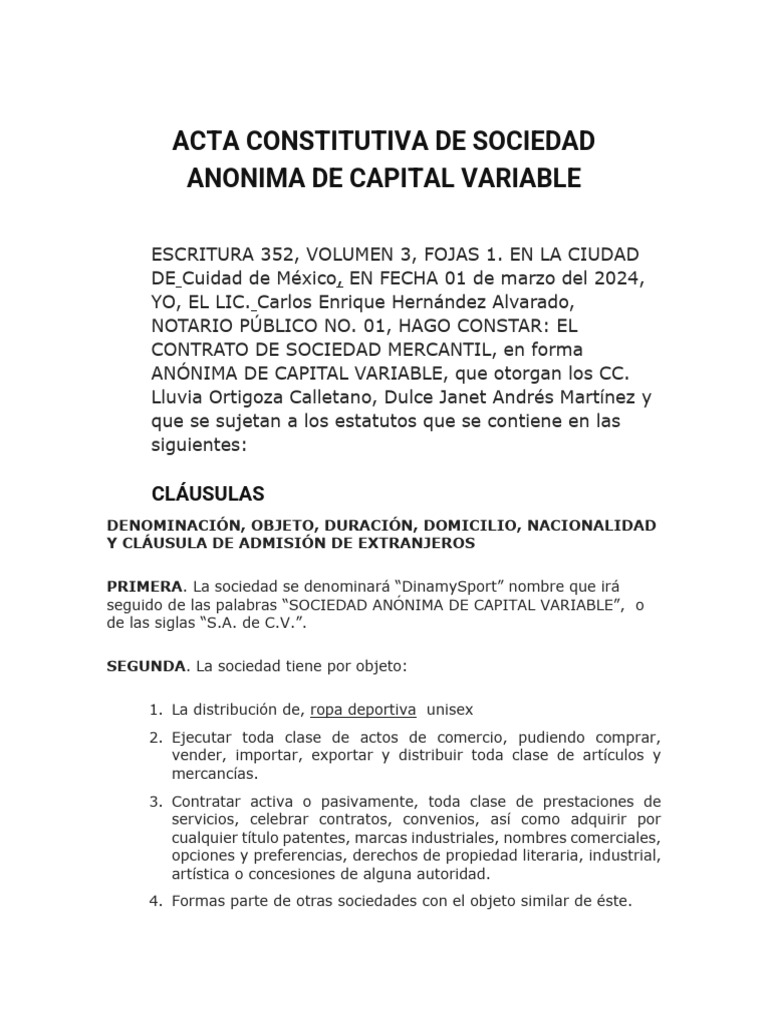 FORMATO_DE_ACTA_CONSTITUTIVA_DE_SOCIEDAD_ANONIMA_nueva[1] | PDF | Sociedad de responsabilidad ...