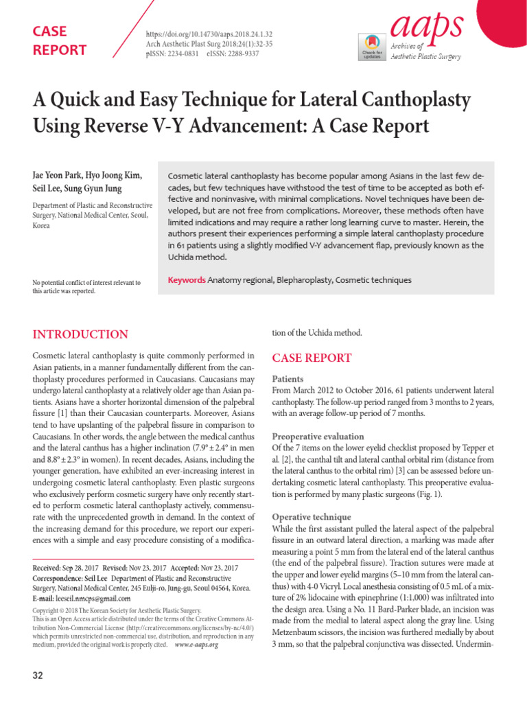 A Quick and Easy Technique for Lateral Canthoplasty Using Reverse V-Y ...