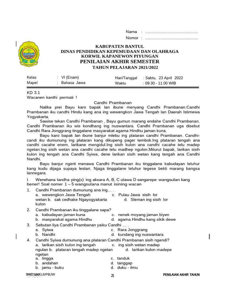 PAT Kls 6 B Jawa | PDF