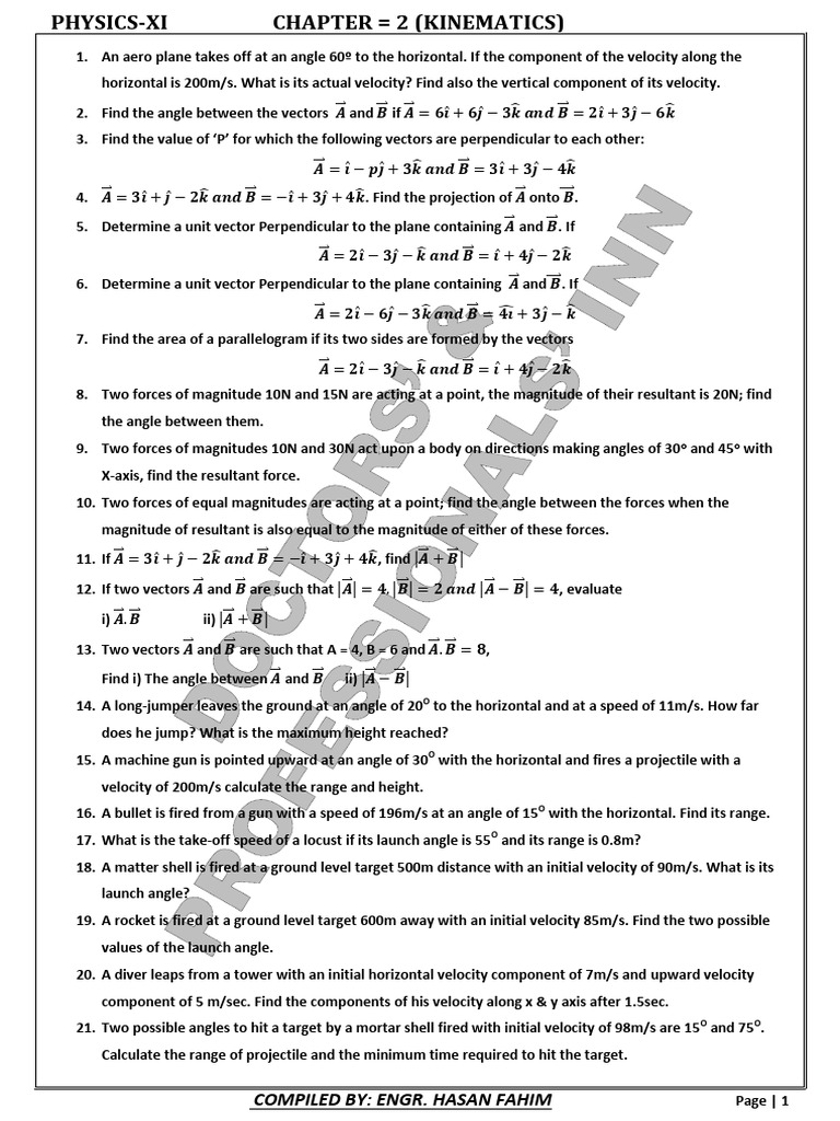 Numericals CH Kinematics | PDF | Force | Euclidean Vector