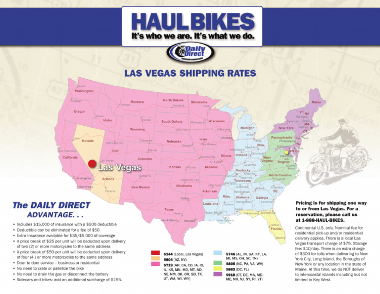 Mecum Las Vegas Motorcycles 2025 Daily Direct Shipping Rate Map | PDF