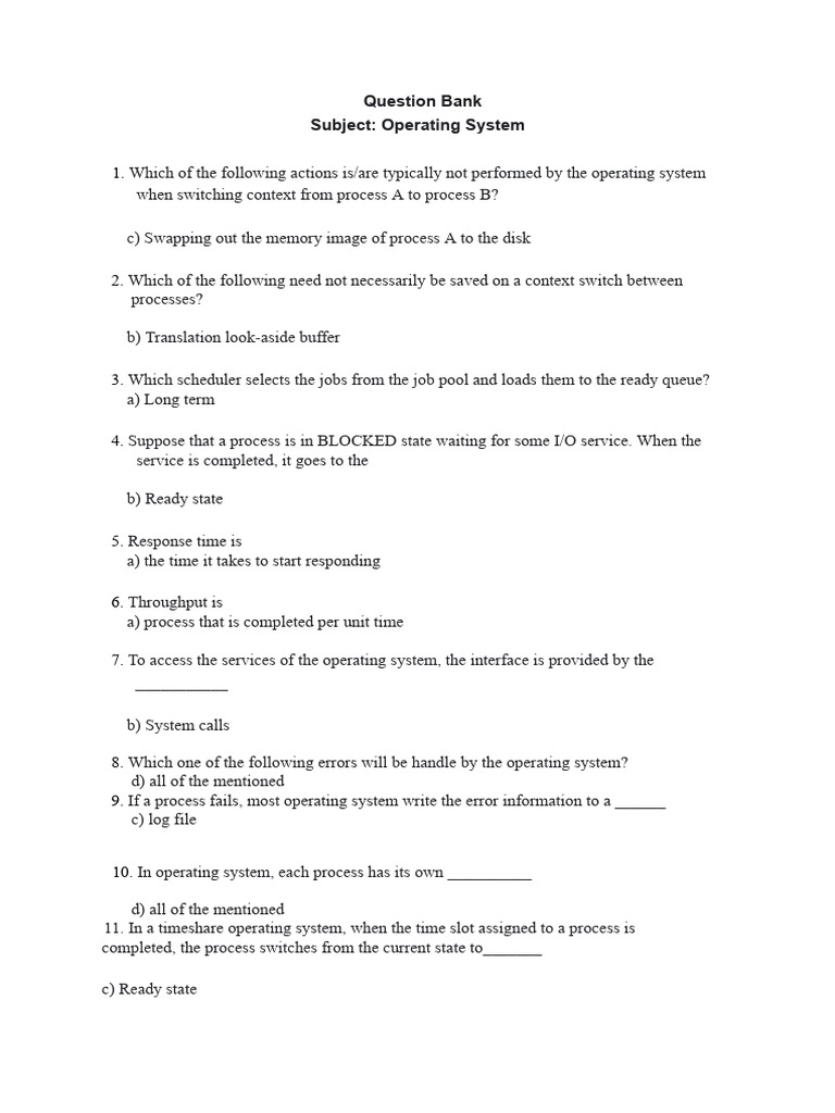 Question Bank OS CA1 | PDF | Process (Computing) | Operating System