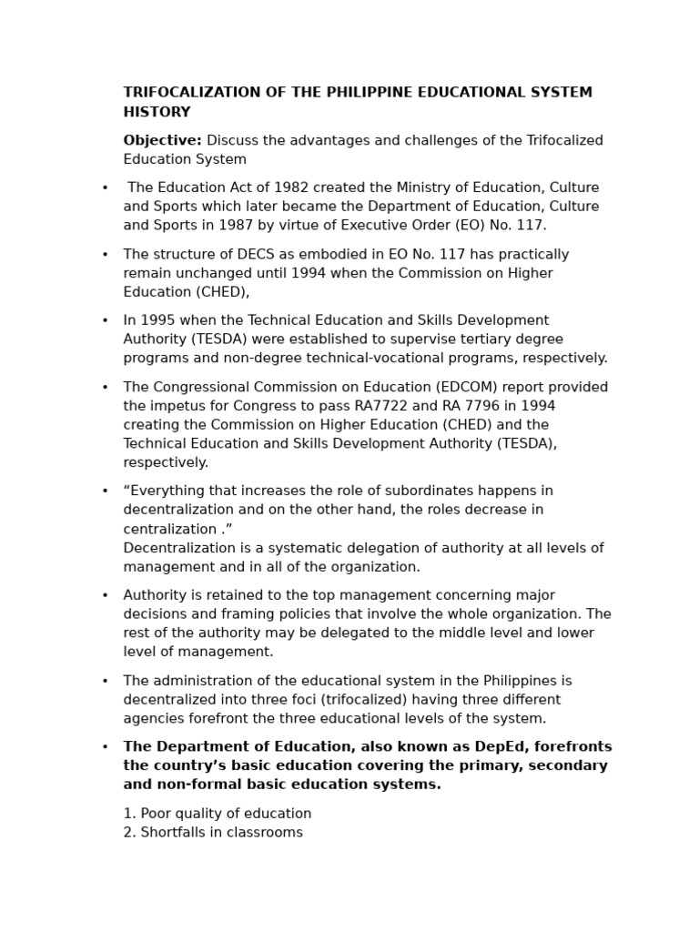 Trifocalization in Philippine Education | PDF | Governance | Policy