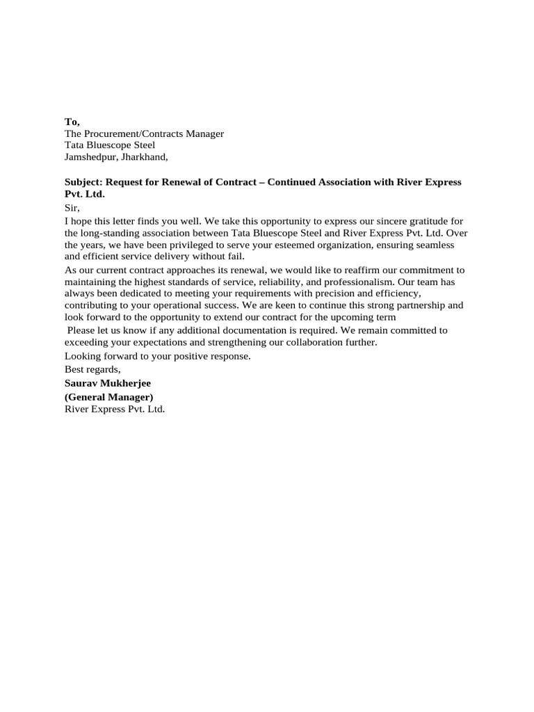 Contract Renewal Request to TBSL | PDF