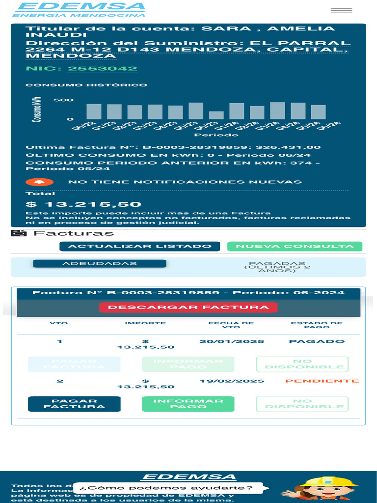 Oficina Virtual EDEMSA: Facturación y Pagos | PDF