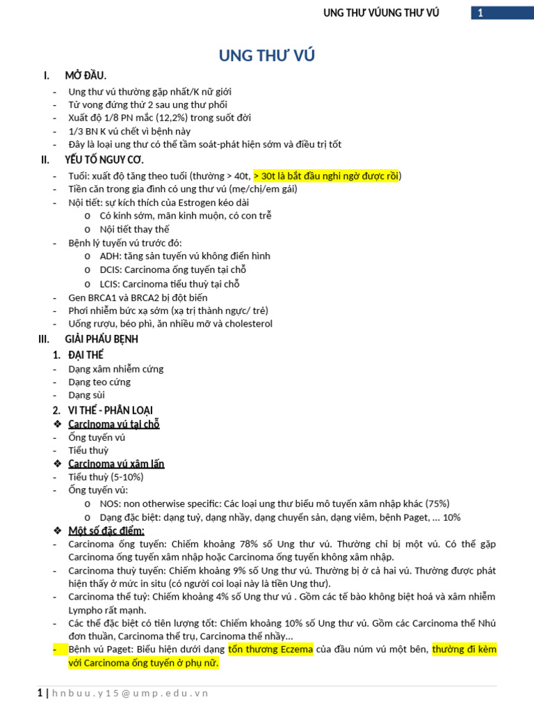 Handout Ung Thư Vú | PDF