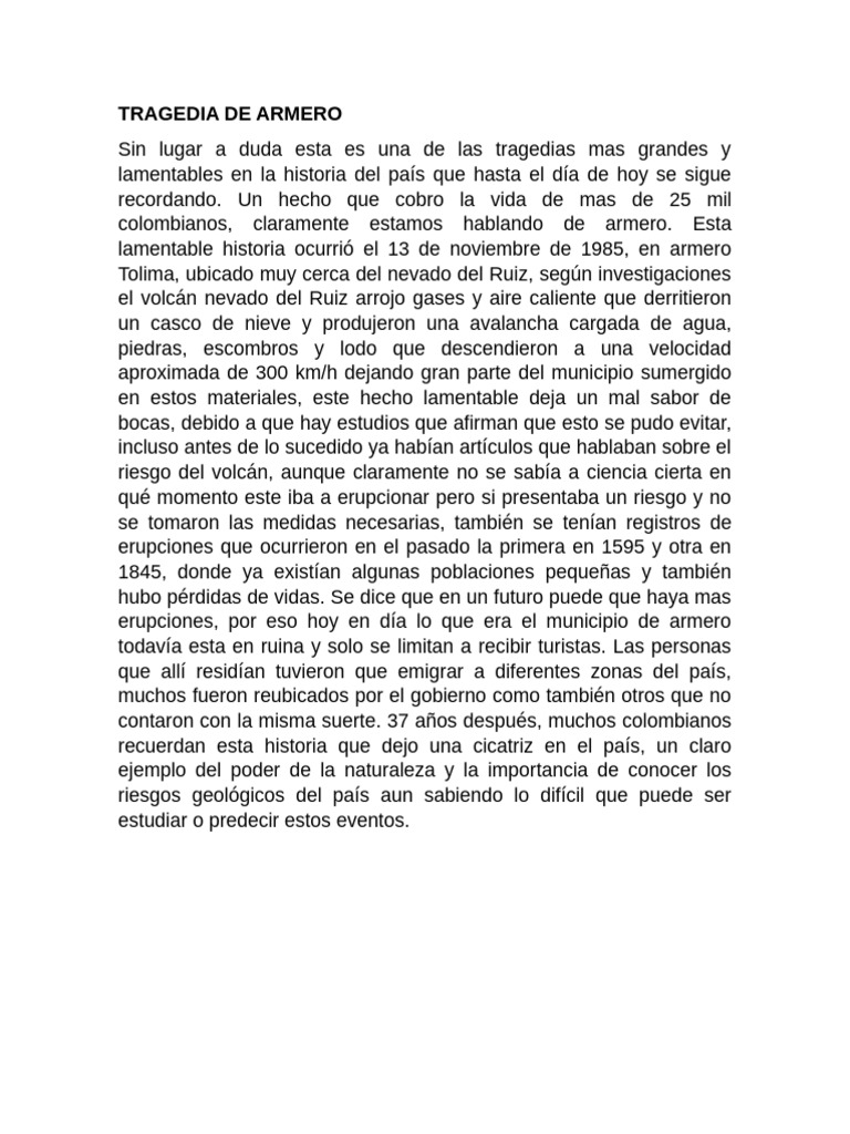 Tragedia de Armero: Historia y Consecuencias | PDF