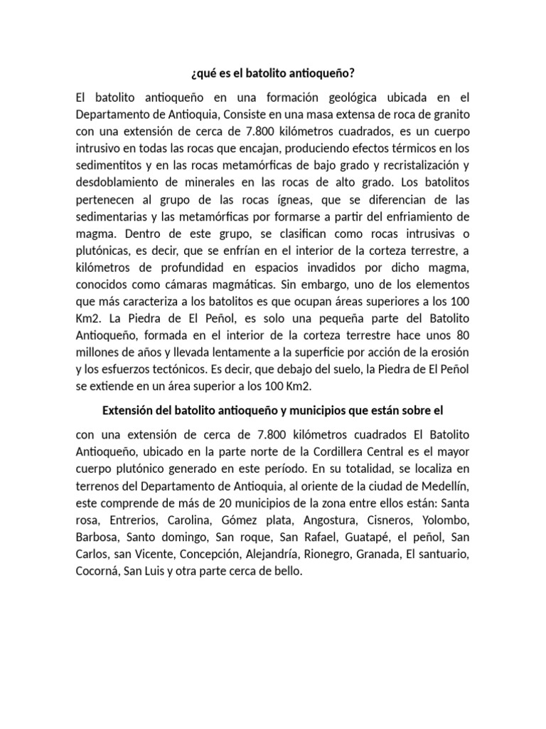 Batolito Antioqueño: Definición y Extensión | PDF