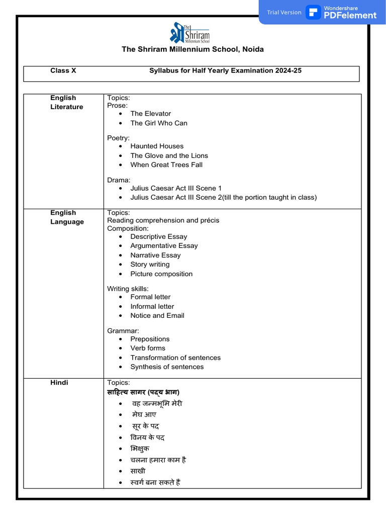 Half Yearly Syllabus | PDF | Chemical Compounds | Chemistry