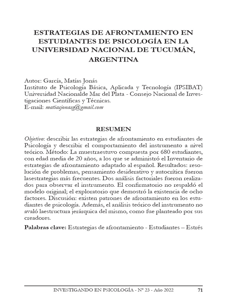 Estrategias de Afrontamiento en Estudiantes | PDF | Las emociones ...