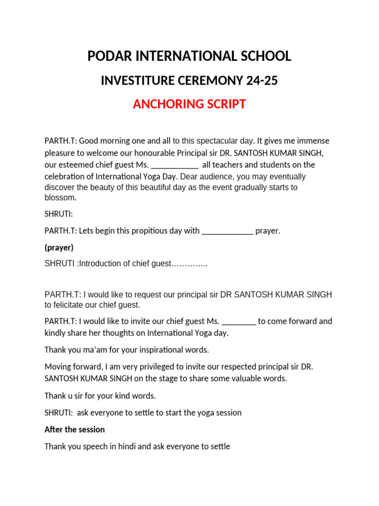 Investiture Ceremony Anchoring Script | PDF