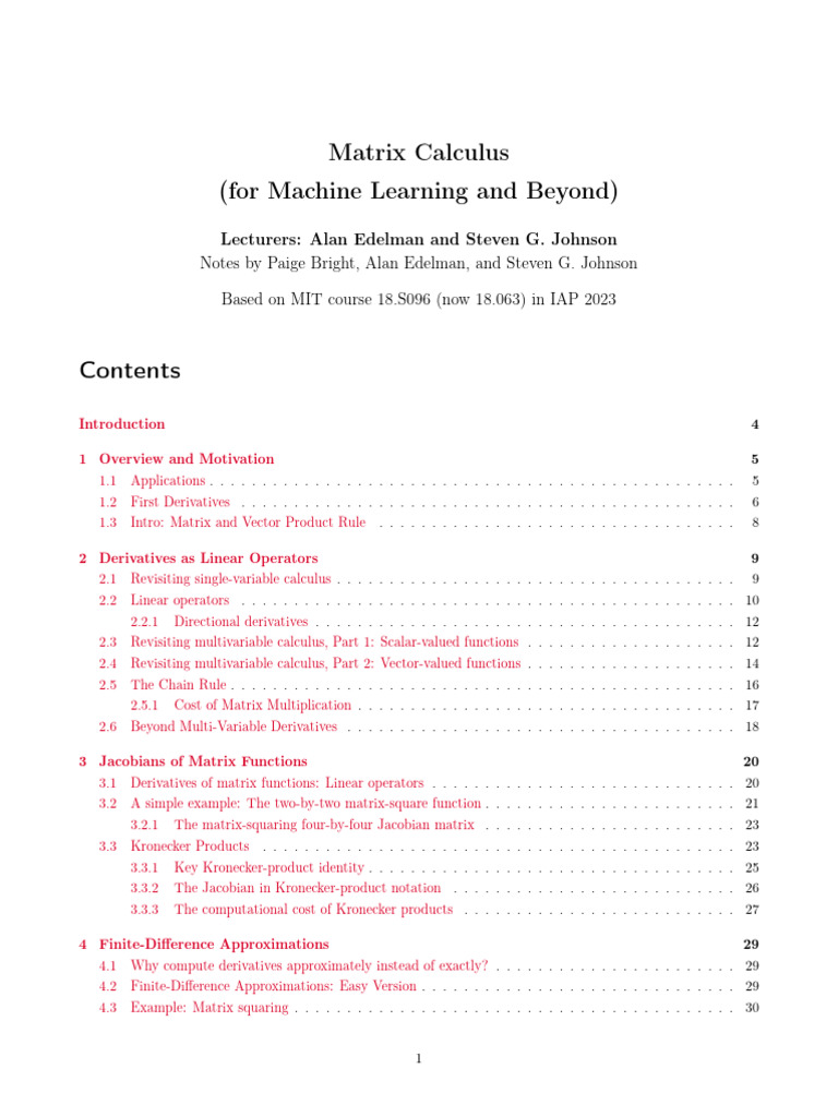Matrix Calculus (For Machine Learning and Beyond) : Lecturers: Alan Edelman and Steven G ...