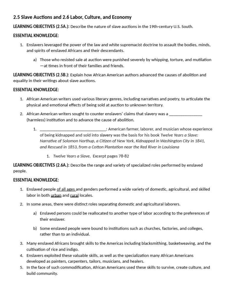 2.5_and_2.6_student_note_sheet | PDF | Twelve Years A Slave | Slavery ...