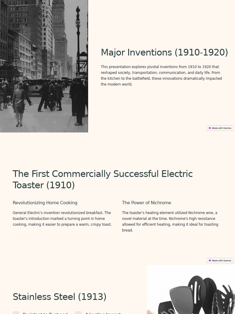 Major Inventions 1910 1920 | PDF | Tanks | Stainless Steel
