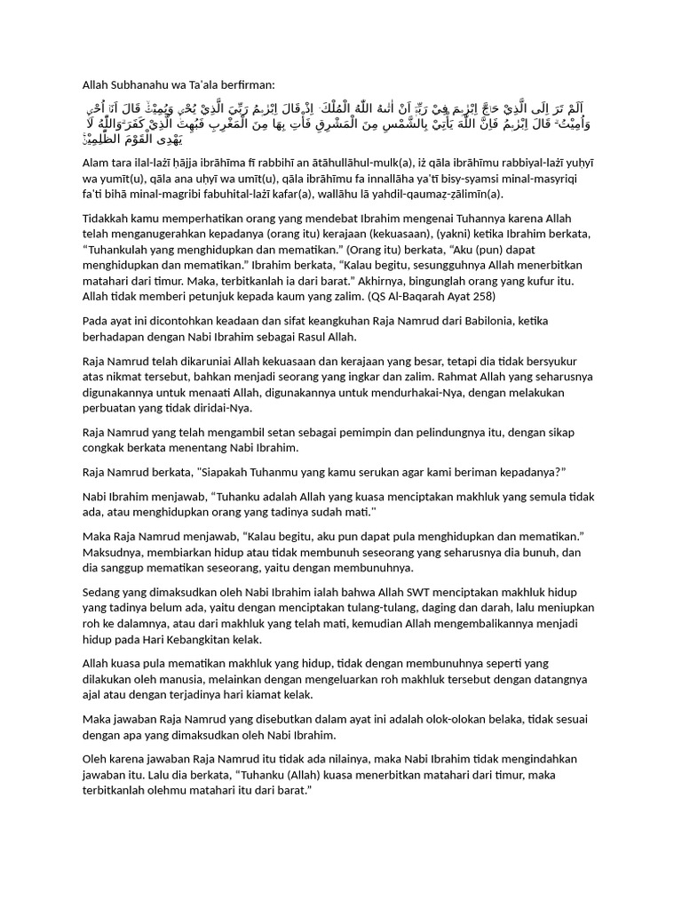 Debat Ibrahim dan Raja Namrud: Kekuasaan Allah | PDF