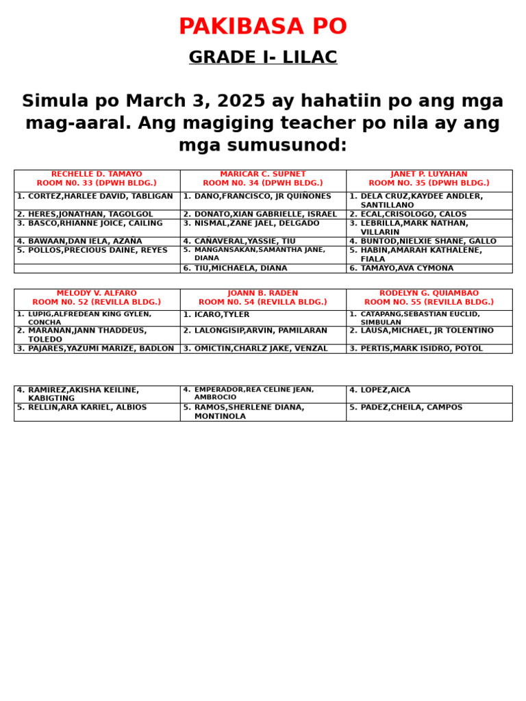 Grade 1 Lilac Class Student Assignments | PDF