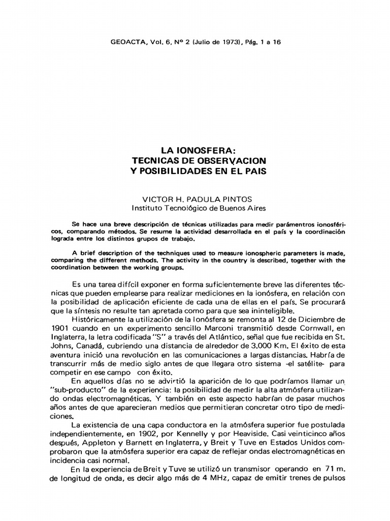 LA IONOSFERA - Tecnicas de Observacion | PDF | Ionosfera | Frecuencia