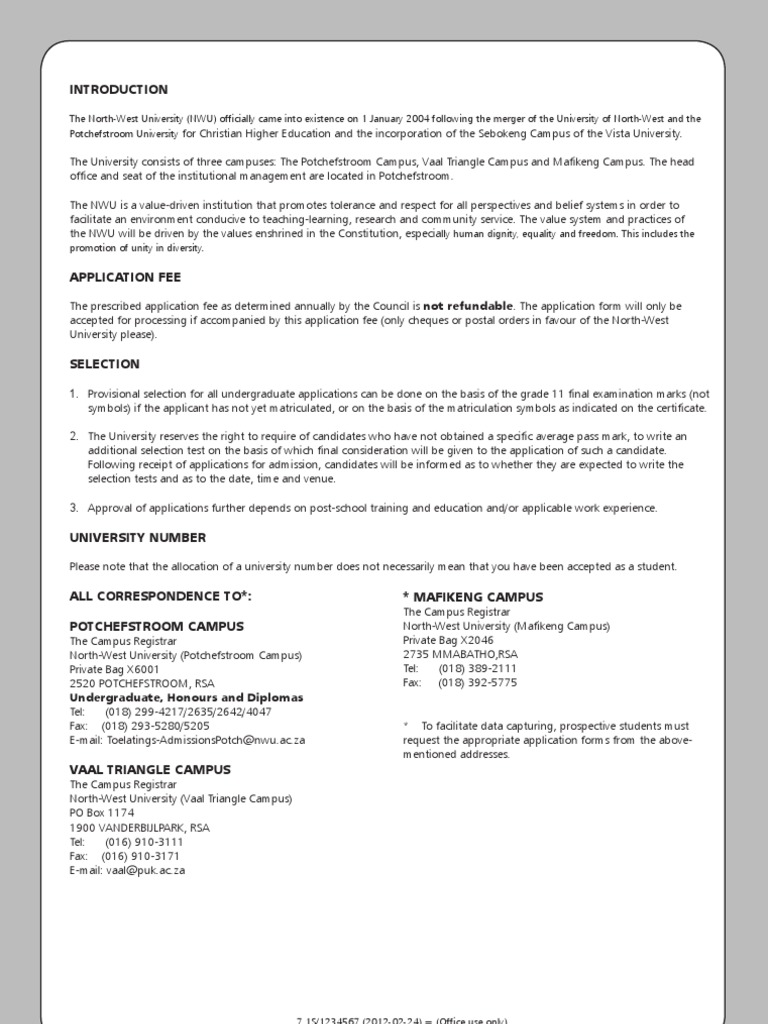 Nwu Application Forms | PDF | Identity Document | Financial Transaction
