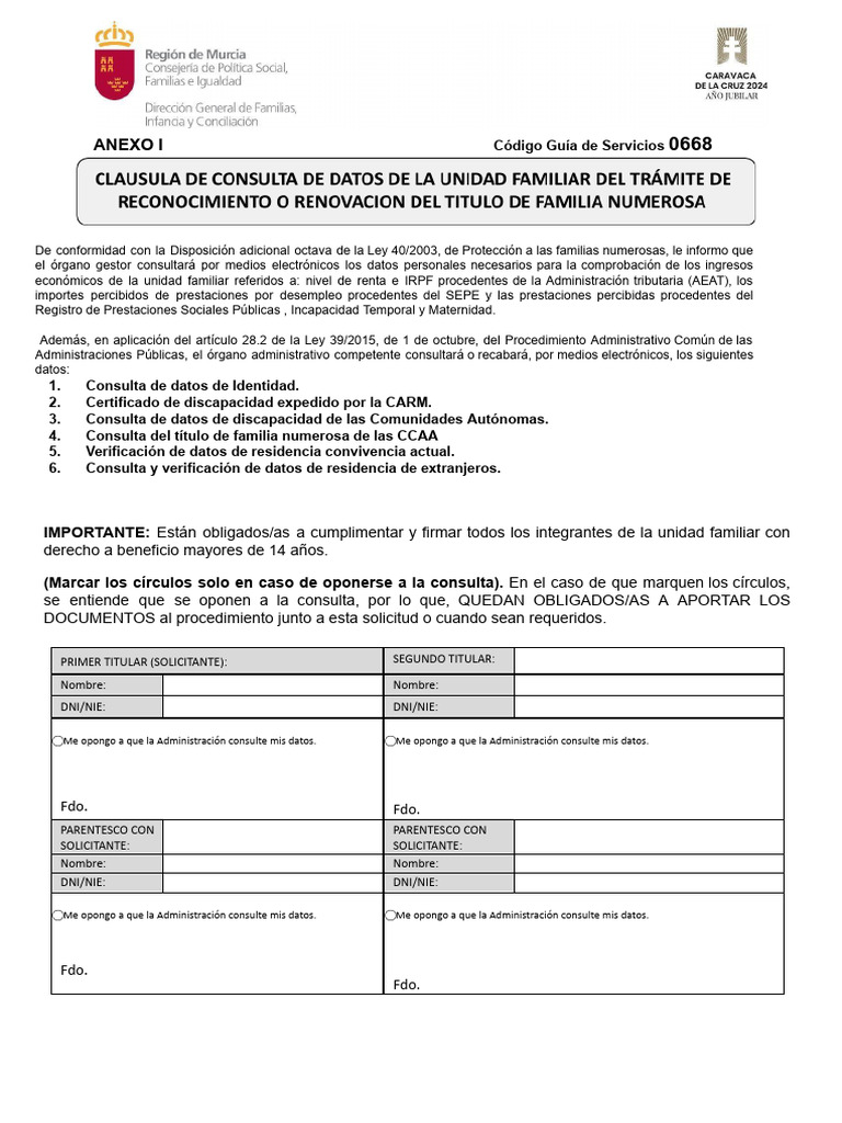 Consentimiento para Consulta de Datos Familiares | PDF