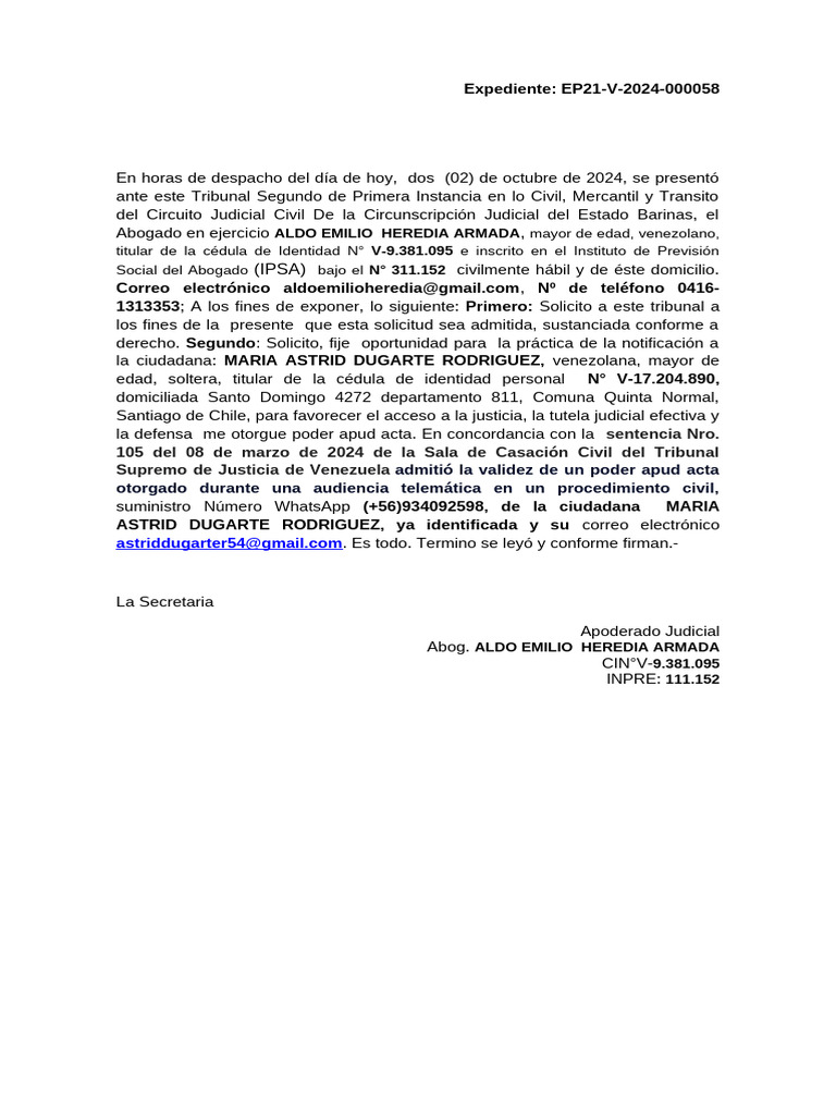 Diligencia Solicitud Poder Via Telematica | PDF | Abogado | Venezuela