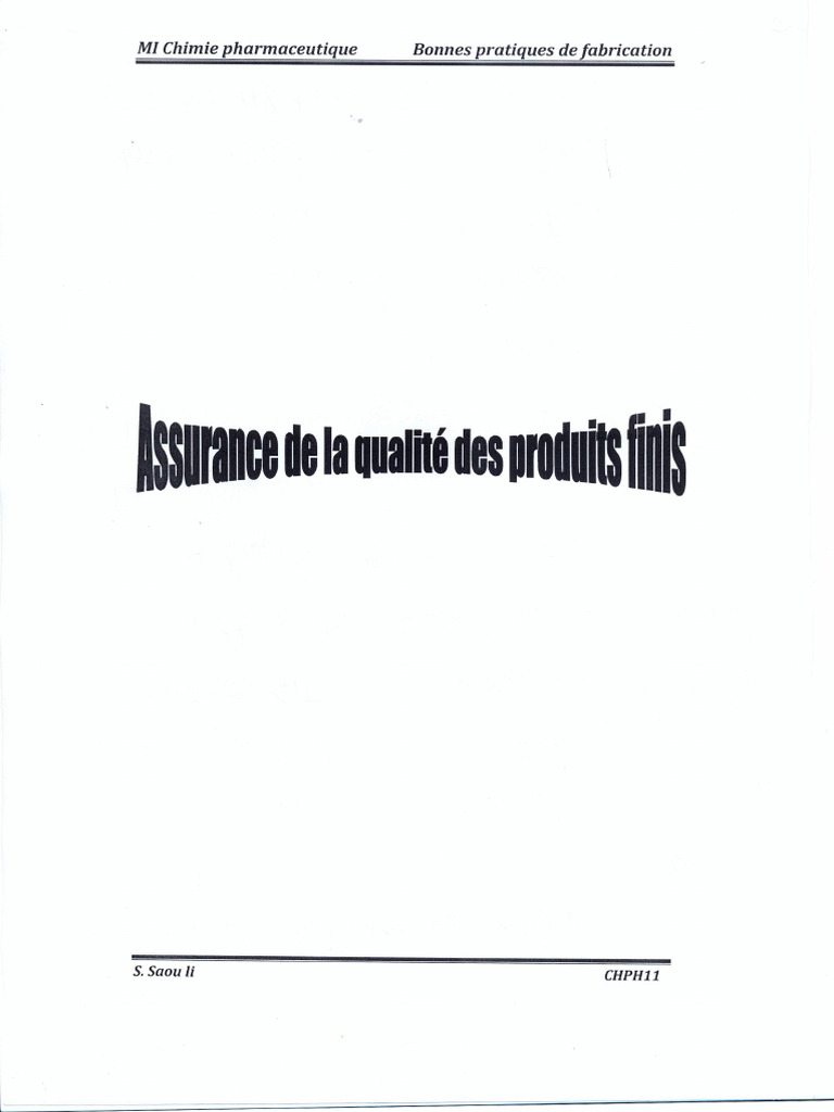 Assurance Qualité Des Produits Finis | PDF