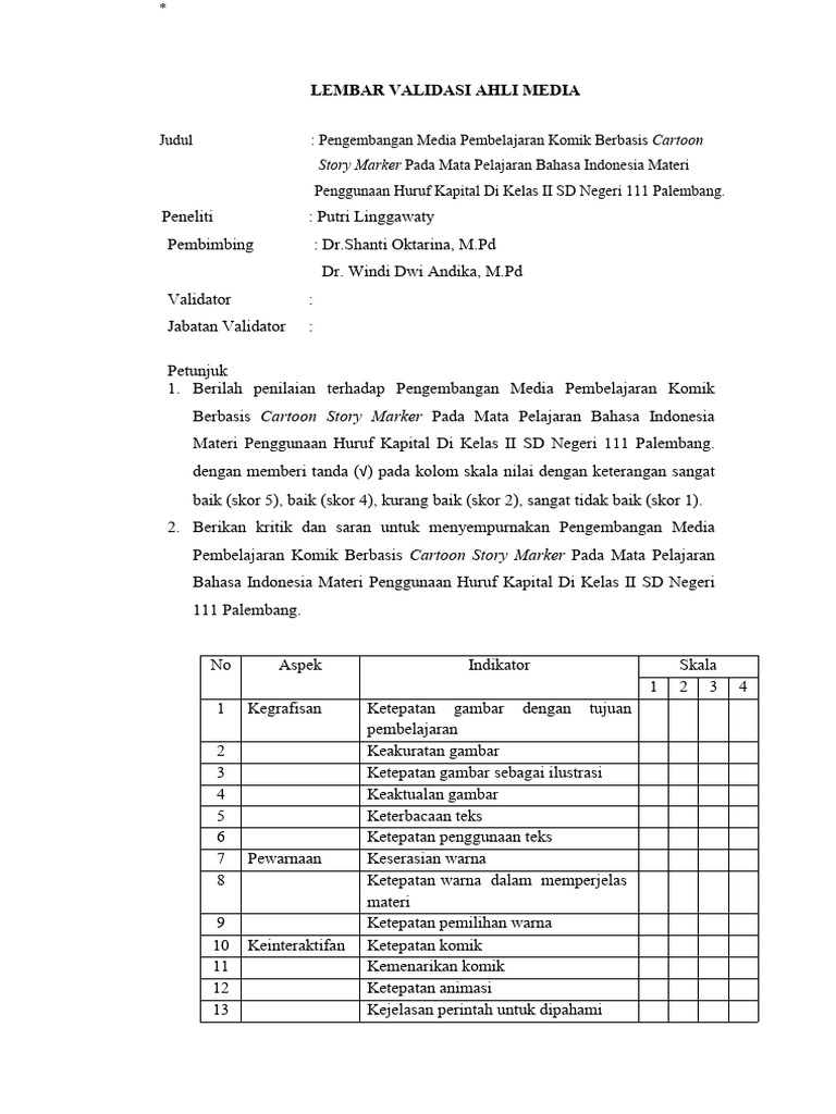 Lembar Validasi Ahli Media | PDF