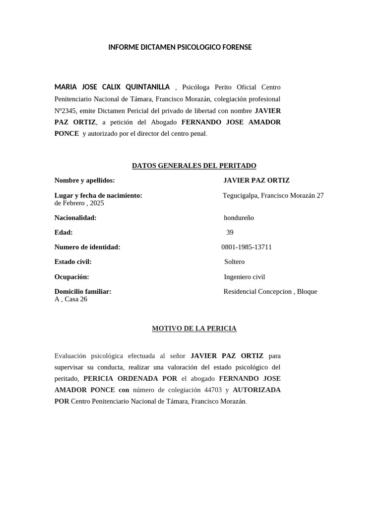 informe psicologico | PDF | Sicología | Ciencias del comportamiento