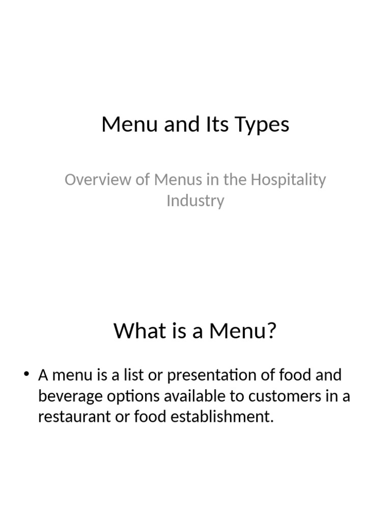 Types of Restaurant Menus Explained | PDF