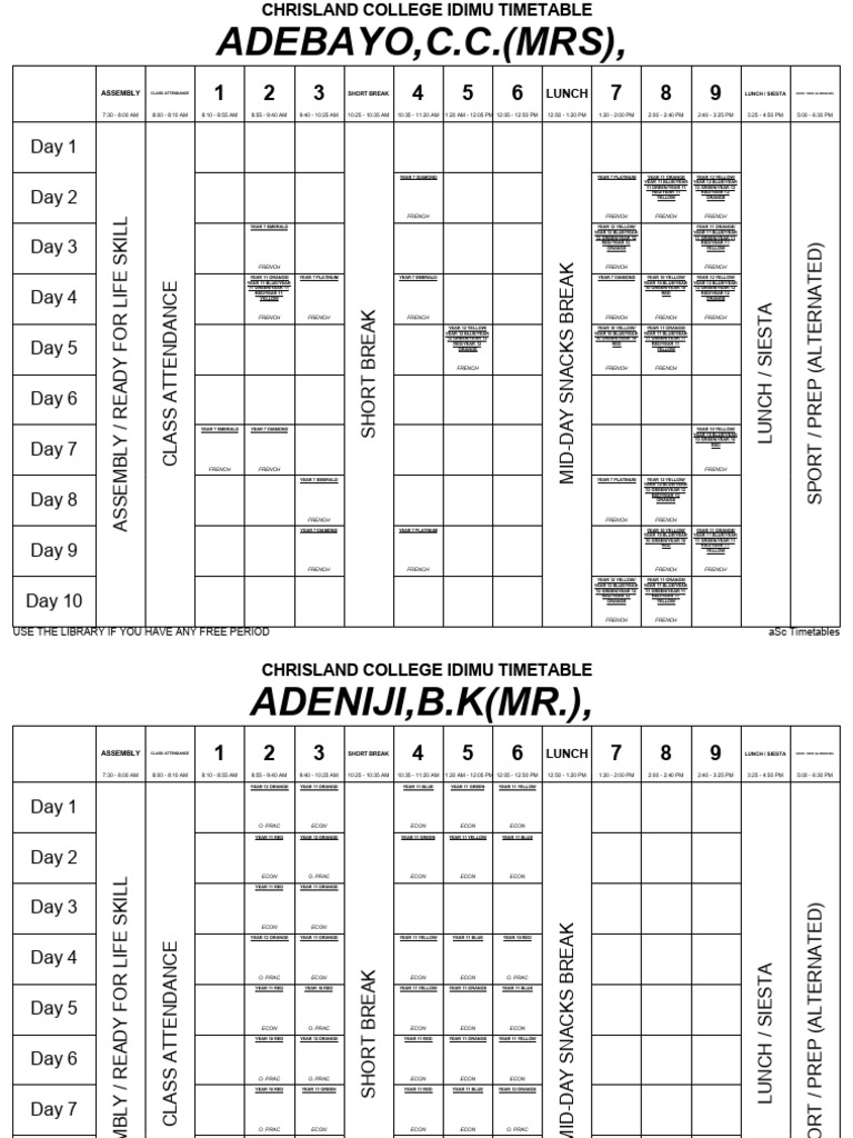 Educators Timetable Adjusted For English-Music, Maths-Phe | PDF ...
