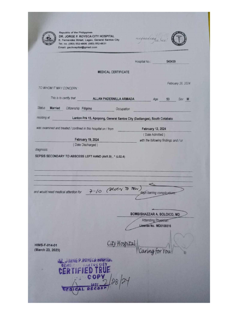 Medical Certificate | PDF