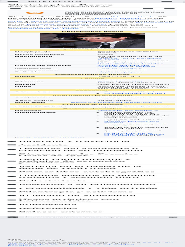 Christopher Reeve - Wikipedia, La Enciclopedia Libre | PDF