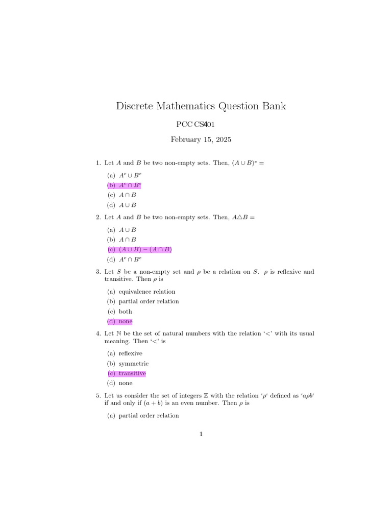 Question Bank1 (PCC CS401) Solved | PDF | Mathematical Logic ...