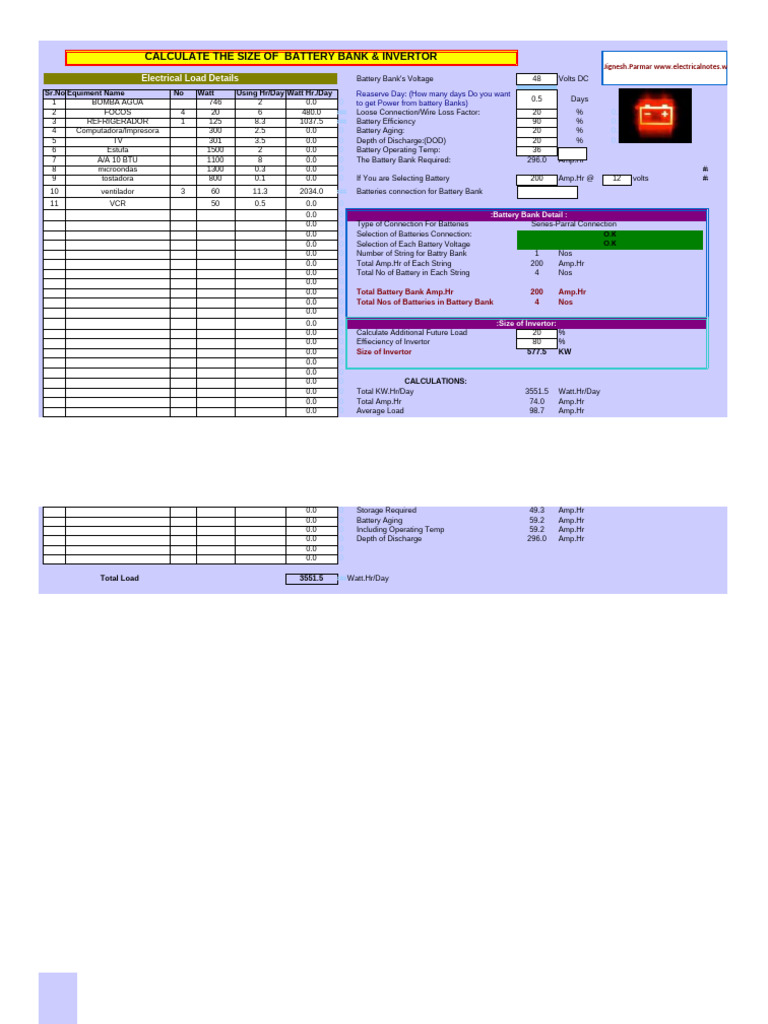 Battery Size Calculator 22-8-12 | PDF | Rechargeable Battery ...