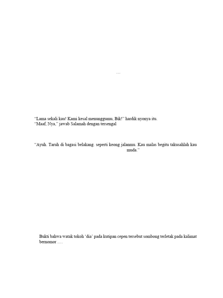 Watak Tokoh dalam Cerita Pendek | PDF