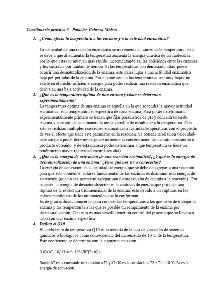 Cuestionario Practica 3. Palacios Cabrera Moises | PDF | Enzima | La ...