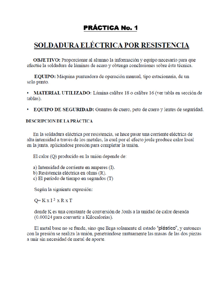 Práctica #1 Soldadura de Resistencia Eléctrica Por Puntos | PDF