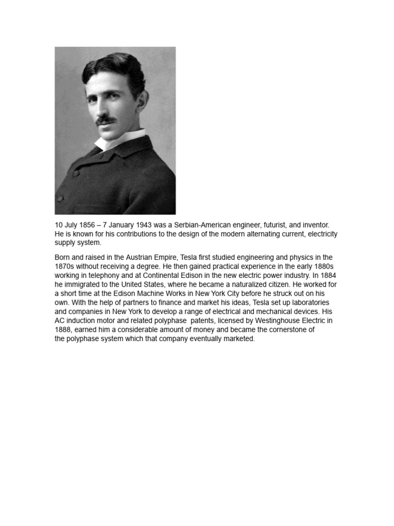 Nikola Tesla: A Brief Biography | PDF